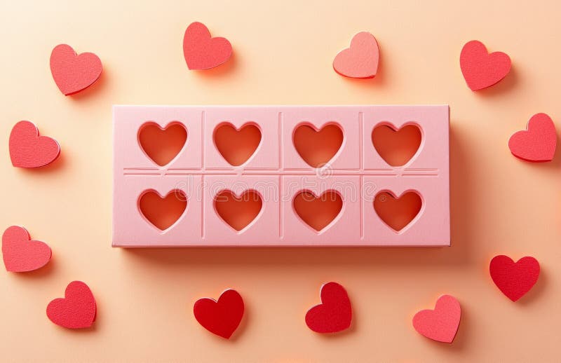 Pink Rectangular Cardboard Box with Heart Cutouts and Connecting Line ...