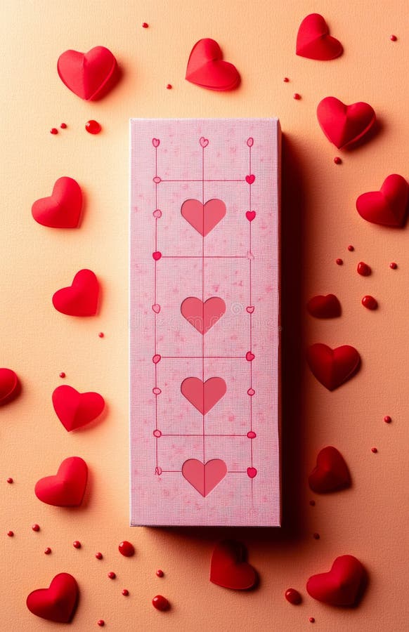 Pink Rectangular Cardboard Box with Heart Cutouts and Connecting Line ...