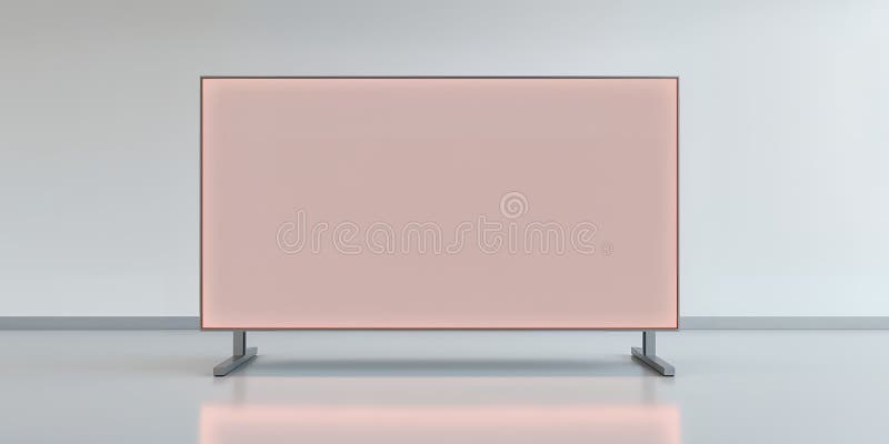 A Pink Rectangular Display Screen on Metal Legs in a White Room with a ...