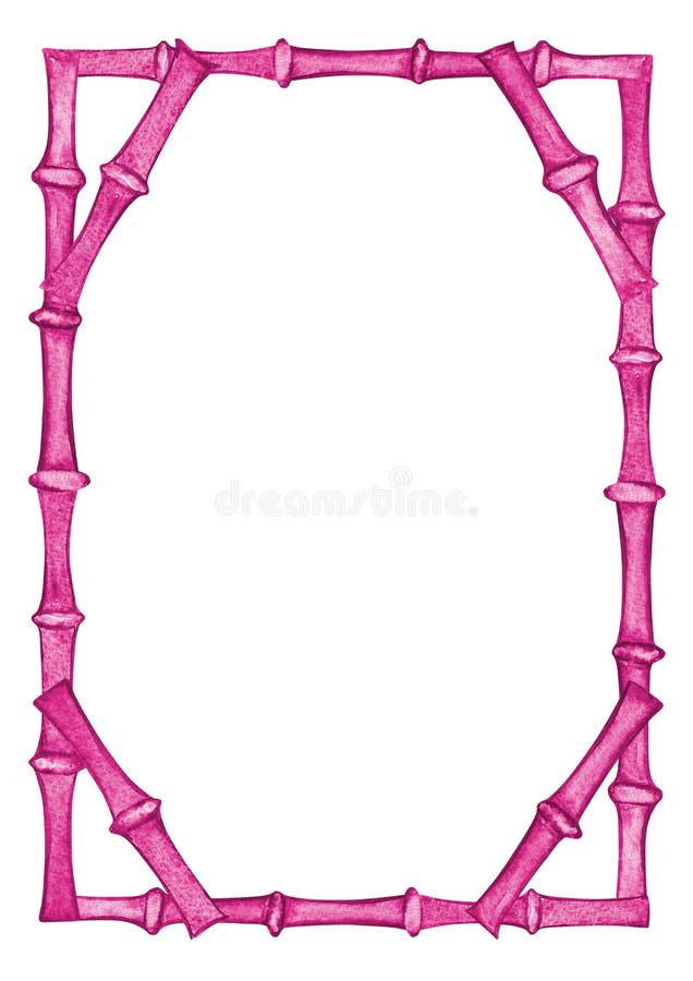 Pink Rectangular Frame of Watercolor Bamboo Stems, Border for Design ...