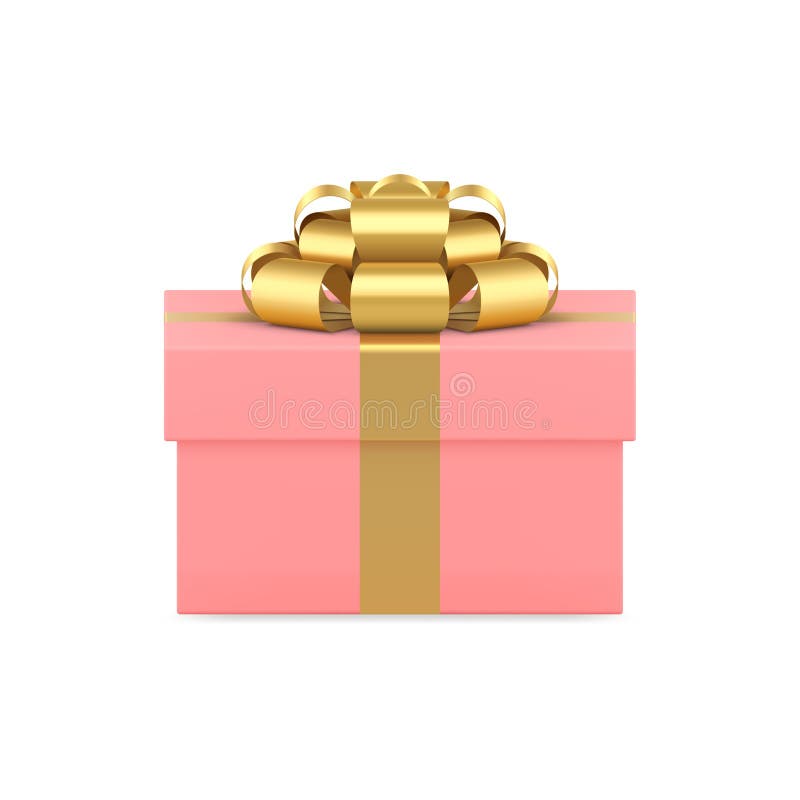 Pink Rectangular Gift Box with Golden Luxury Bow Ribbon Holiday ...