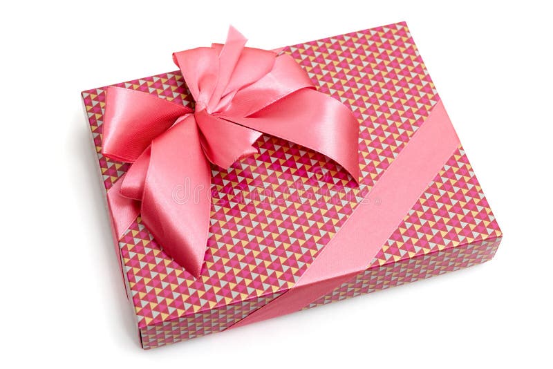 Pink Rectangular Gift Box Shot from Above Isolated on White Stock Photo ...