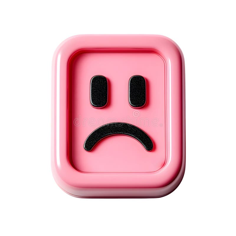 A Pink Rectangular Icon with a Sad Face Featuring Black Eyes and a ...