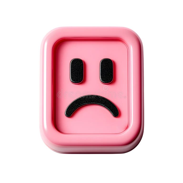 A Pink Rectangular Icon with a Sad Face Featuring Black Eyes and a ...