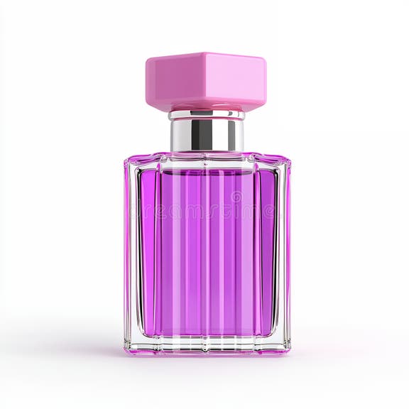 Pink Rectangular Perfume Bottle with Vertical Stripes on White ...
