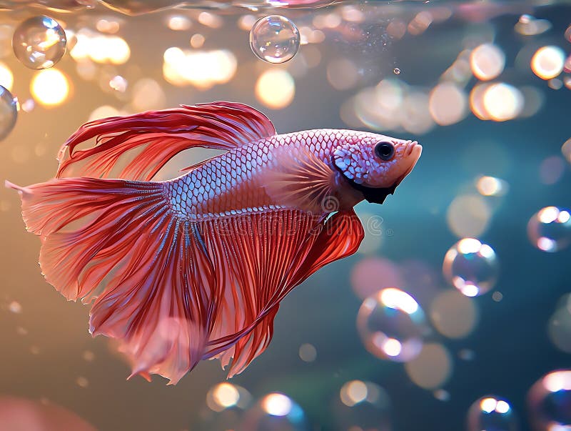 Pink and Red Betta Fish Swimming in Water with Bubbles Stock ...
