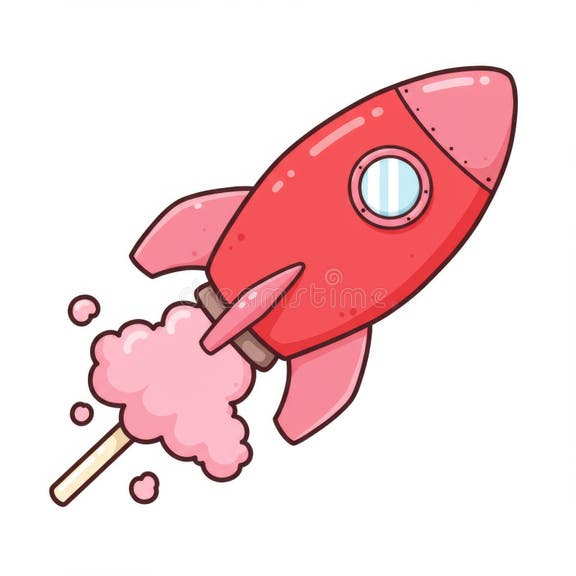 Pink and Red Cartoon Rocket Launching Stock Illustration - Illustration ...