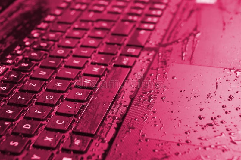 Pink-red Computer Keyboard with Rain Drops Stock Photo - Image of drops ...