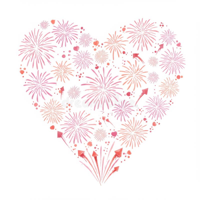 Pink Red Orange Fireworks Heart Shape Design Stock Illustration ...