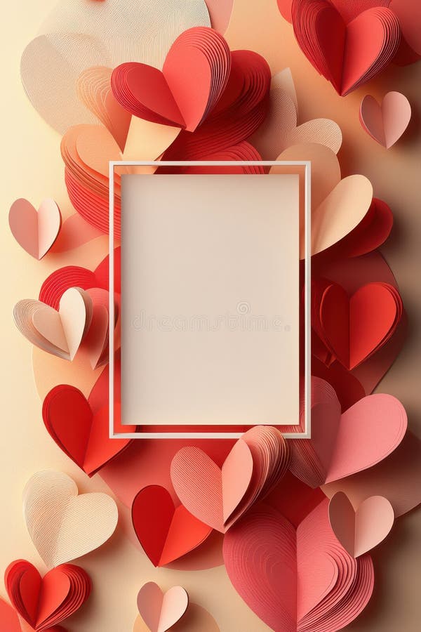 Pink and Red Paper Hearts Surround a Vibrant Pink Empty Rectangular ...