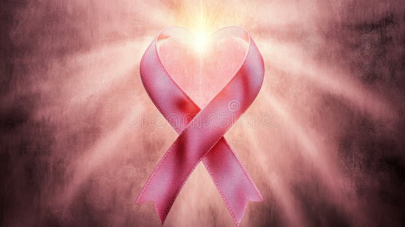 Pink and Red Ribbon Heart Shape with Glowing Rays Background Stock ...