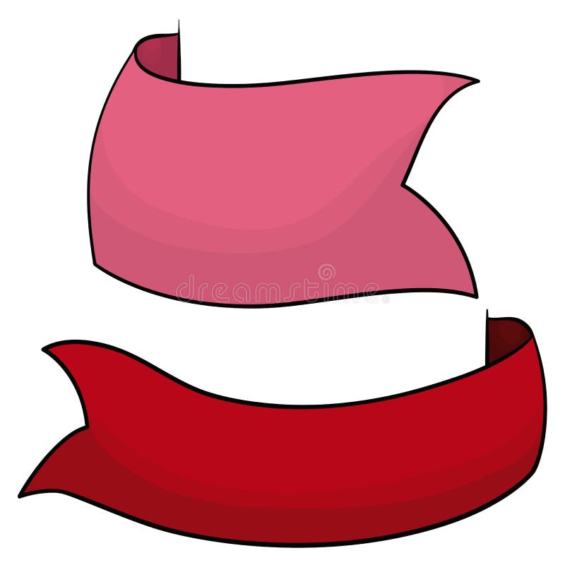 Pink and Red Ribbons in Cartoon Style Over White Background, Vector ...
