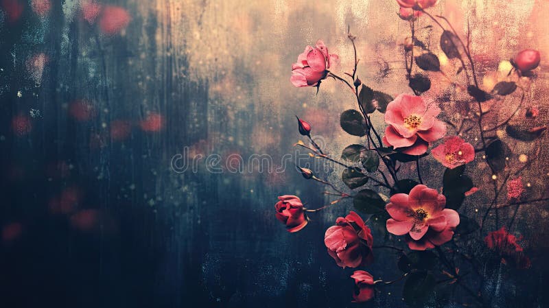 Pink and Red Roses on Dark Textured Background Stock Illustration ...