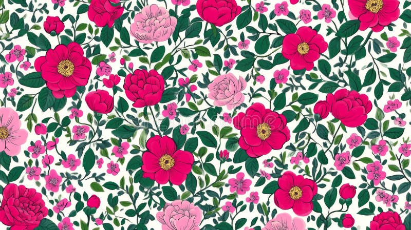 Pink and Red Roses Floral Pattern on White Background Stock ...