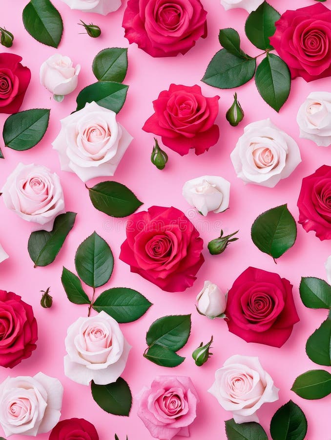Pink and Red Roses Pattern a Vibrant Flat Lay Showcasing a Beautiful ...