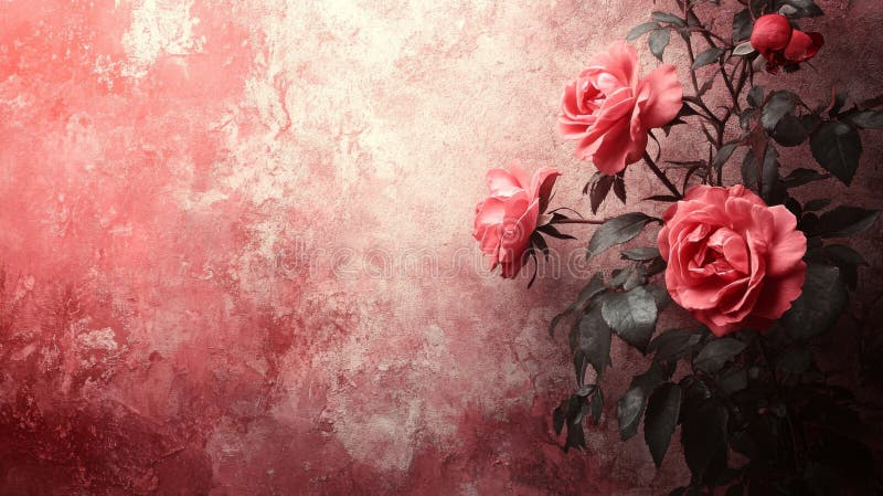 Pink and Red Roses on Textured Red Background Stock Illustration ...