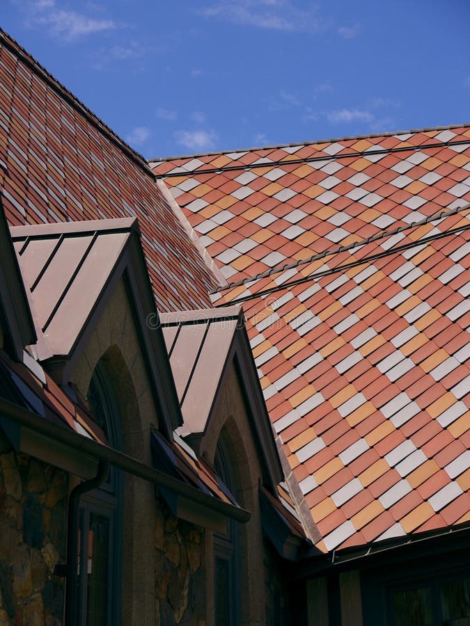 Pink and Red Tile Shingles on a Roof Stock Image - Image of ...