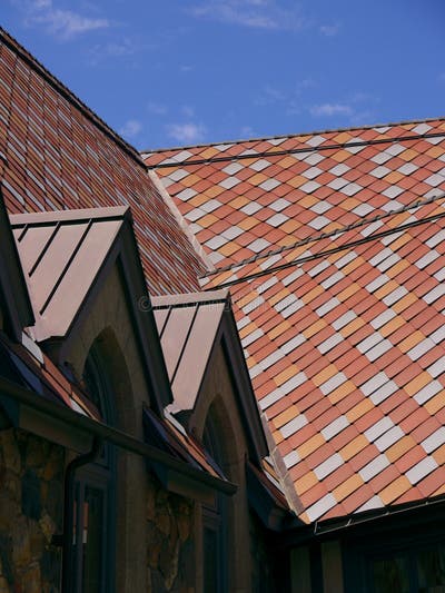 Pink and Red Tile Shingles on a Roof Stock Image - Image of ...