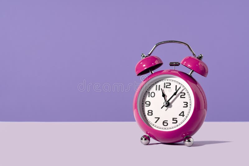 Pink Retro Alarm Clock on White Table Stock Photo - Image of snooze ...
