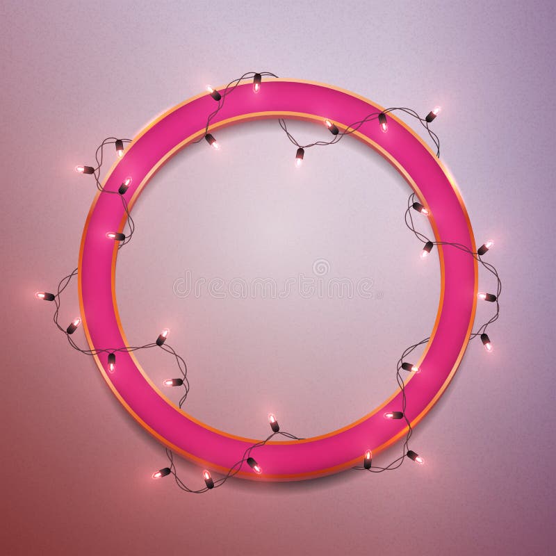 Pink Retro Neon Circle Frame, Led Shiny Lights Garland, Vector ...