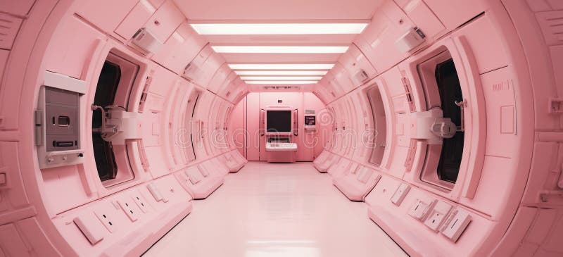 Pink Retro Sci-fi Spaceship Hallway Design. AI-generated Stock ...