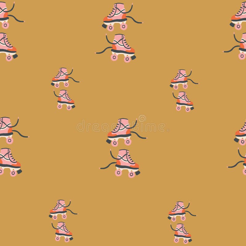 Pink Retro Vintage Roller Skate Seamless Repeat Pattern with Gold ...