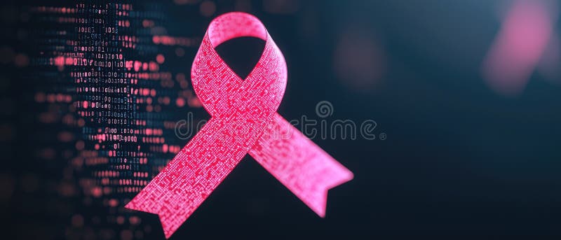 Pink Ribbon and Binary Code Against Dark Background Stock Illustration ...