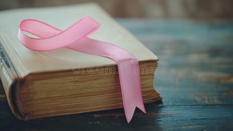 Pink Ribbon Bookmark on an Old Book Stock Illustration - Illustration ...