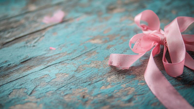 Pink Ribbon Bow on Rustic Wooden Surface Stock Illustration ...