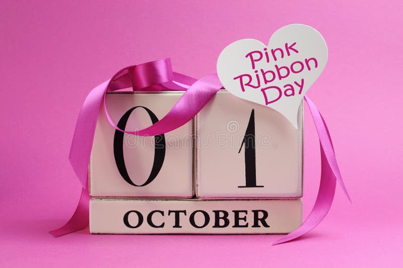Pink Ribbon Day, October 1, with Heart Sign Stock Image - Image of ...