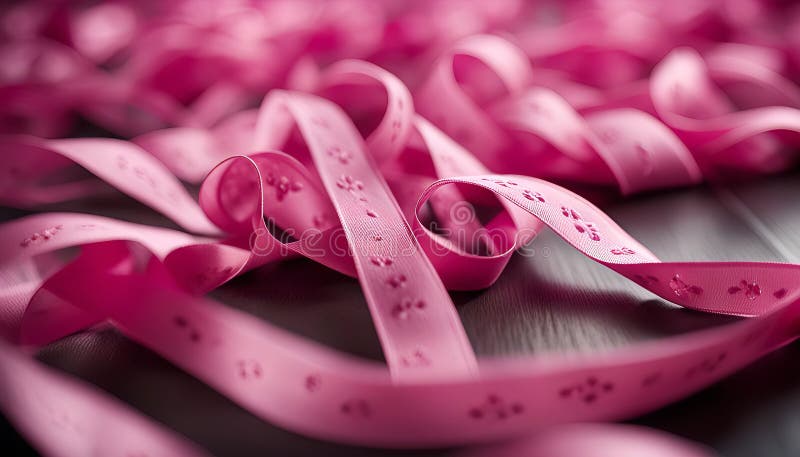 Pink Ribbon with Embroidered Design Stock Illustration - Illustration ...