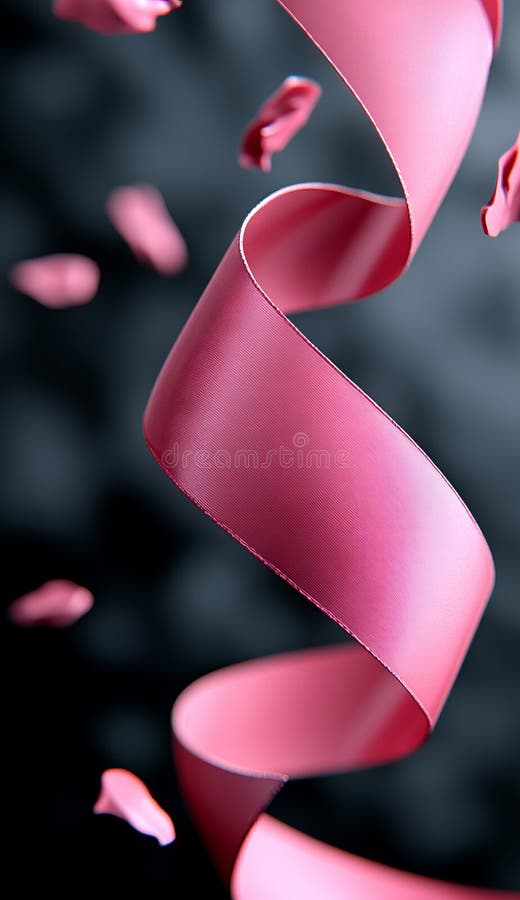 A Pink Ribbon is Falling Down on a Black Background Stock Photo - Image ...