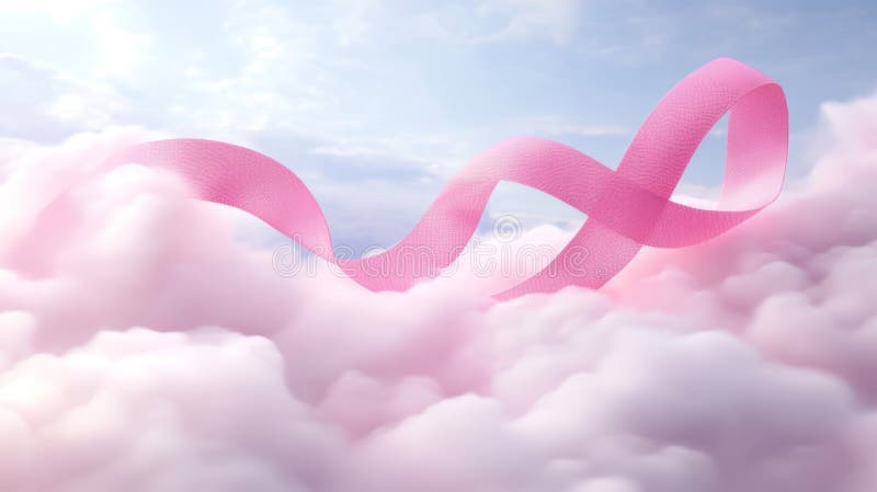 Pink Ribbon Floating through Fluffy Clouds Stock Illustration ...