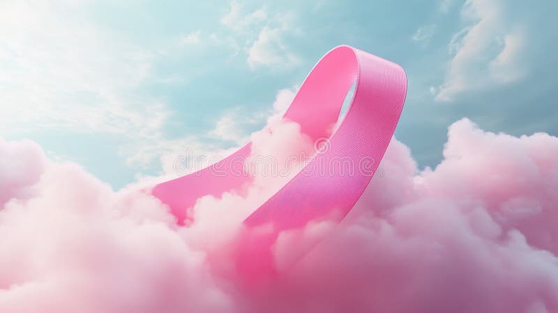 Pink Ribbon Floating through Fluffy Clouds Stock Illustration ...