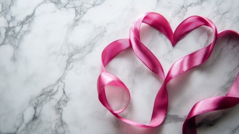 Pink Ribbon Forms a Heart Shape on Marble Stock Illustration ...
