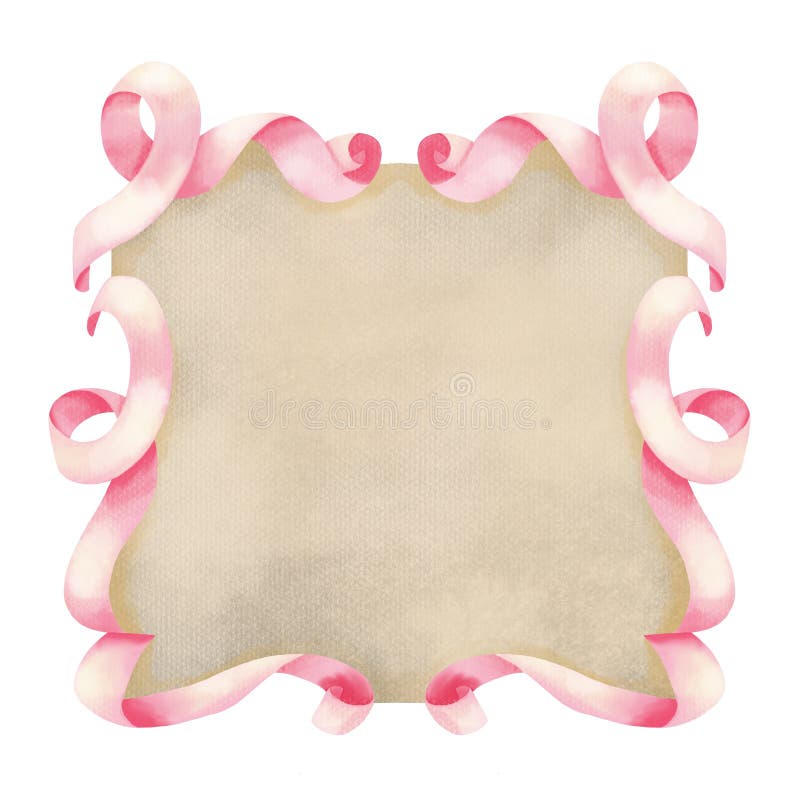 Pink Ribbon Frame on Old Paper Stock Illustration - Illustration of ...
