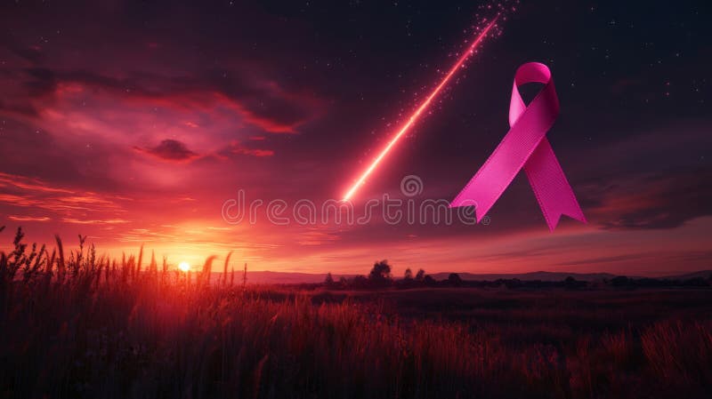 Pink Ribbon Hope Sunset with Shooting Star Stock Illustration ...