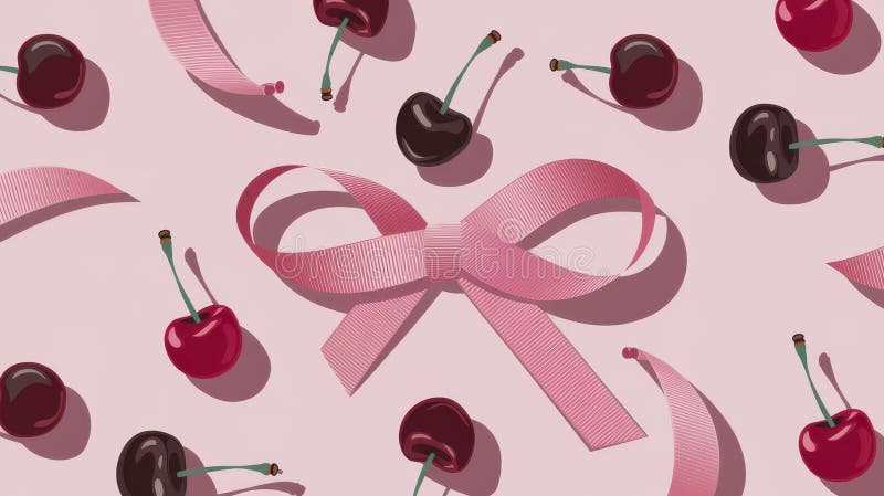 Pink Ribbon is in the Middle of a Bunch of Cherries Stock Illustration ...