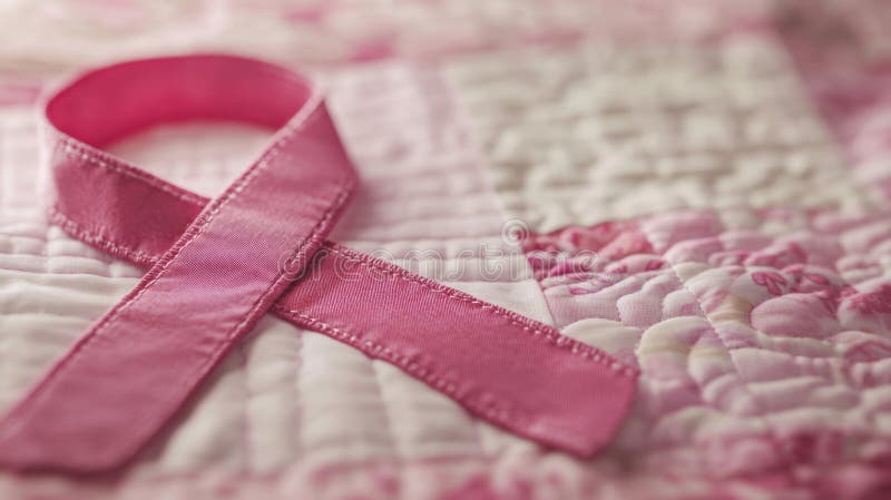 Pink Ribbon on a Patchwork Quilt Fabric Stock Illustration - Illustration of beauty, macro ...