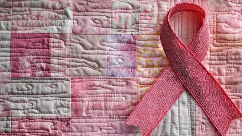 Pink Ribbon on a Patchwork Quilt Stock Illustration - Illustration of handmade, patchwork: 334577148