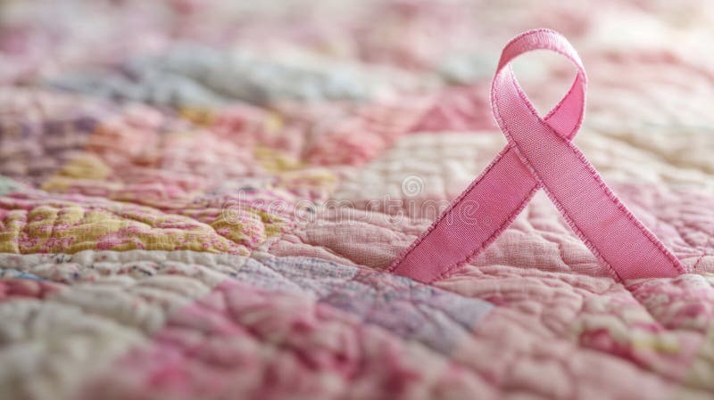 Pink Ribbon on a Patchwork Quilt Stock Illustration - Illustration of support, cozy: 334577195