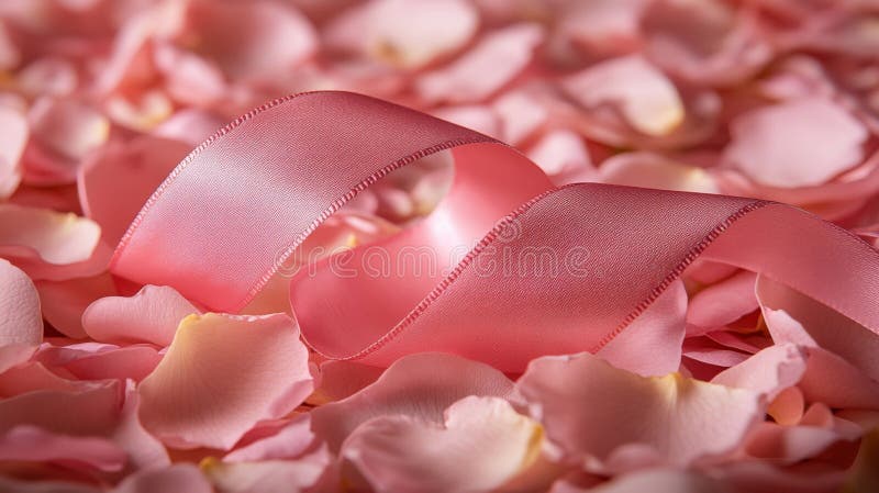 Pink Ribbon Rests Gently on Rose Petals Stock Illustration ...