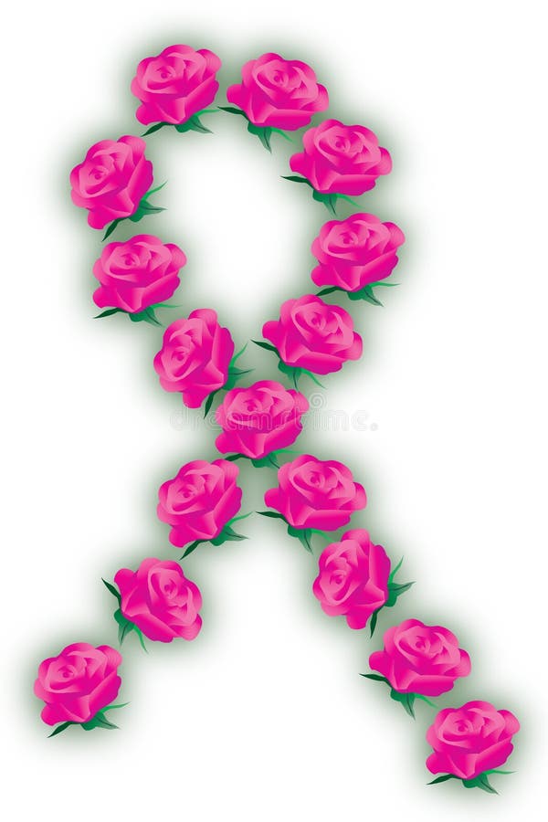 Pink Ribbon with Roses stock vector. Illustration of leaf - 16399297