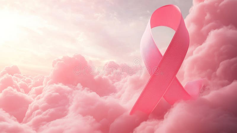 Pink Ribbon Symbol in Fluffy Pink Clouds Stock Illustration ...