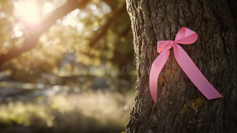 Pink Ribbon Tied Around a Tree Trunk Stock Illustration - Illustration ...