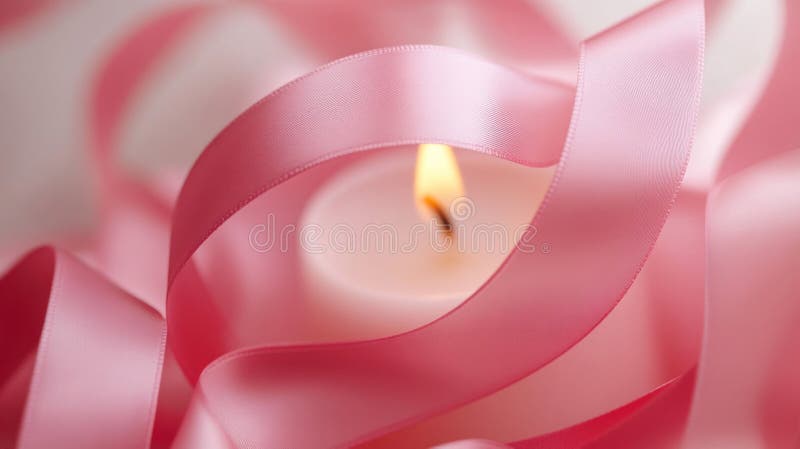 Pink Ribbon Wrapped Around a Lit Candle Stock Illustration ...
