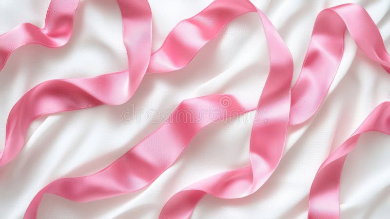 Pink Ribbons Gracefully Draped on White Fabric Stock Illustration ...