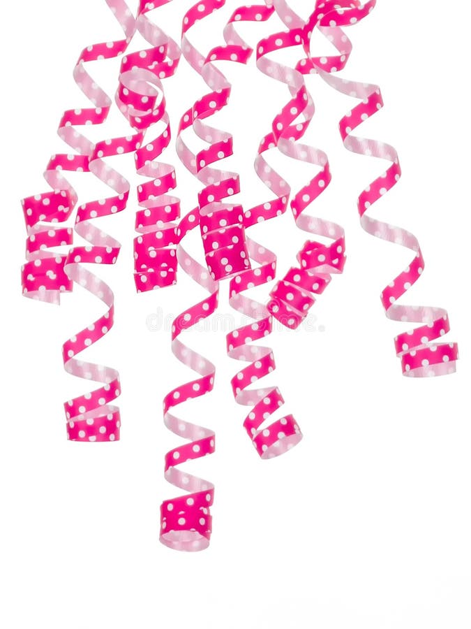 Pink Ribbons Hanging Front Top on White Background Stock Image - Image ...