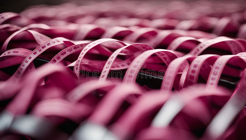 Pink Ribbons in a Row, Close Up Stock Illustration - Illustration of ...