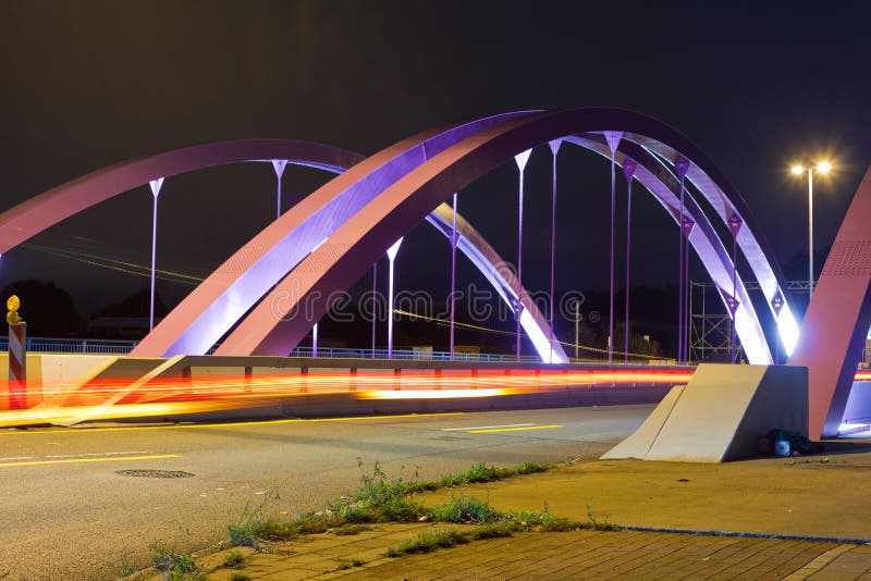 Pink Road Bridge at Night stock photo. Image of lights - 18275964